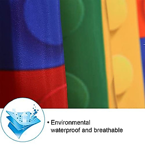 ENCOFT 2 Pcs Lego Shower Curtain with Non-Slip Bathroom Rug,Kid Funny Waterproof Shower Curtain Sets with Bath Mat and 12 Hooks
