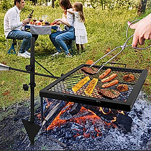 Beendou Rotary Campfire Grill Grate, Heavy Duty Steel Adjustable Fire Pit Grill Grate,Outdoor Open Campfire Cooking Grill Grate for Camping Grill with Carry Bag