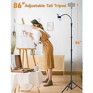 Phone Tripod, 86" Tall Tripod for iPhone with Flexible Gooseneck & Remote, Portable Aluminum Cellphone Stand for Selfies, Video Recording,Travel, Compatible with iPhone Android