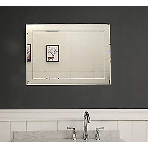 Large Double Rectangular Beveled Wall Mirror | Silver Backed Rectangle Mirrored Glass| Vanity, Bedroom, or Bathroom Hangs Horizontal & Vertical Frameless (40" W x 30" H)