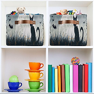 GOODOLD Spooky Black Cat Shelf Storage Baskets, Foldable Fabric Storage Bins with Leather Handles for Closet, Home, Bedroom, Nursery, Office Organizers (1 Pack)