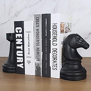 Decorative Chess Bookends for Shelves, Book Ends Decorative for Office Heavy Books, 7x7x4 inches, Black,1Pair/2Piece (Chess)
