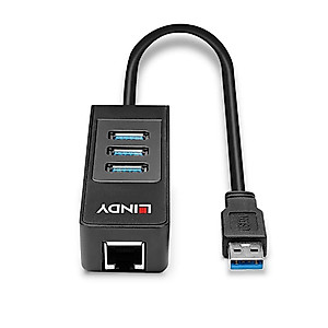 LINDY USB 3.1 Type A to Gigabit LAN 3 Port Type A Hub Adapter for Ultrabook and Tablet, Black
