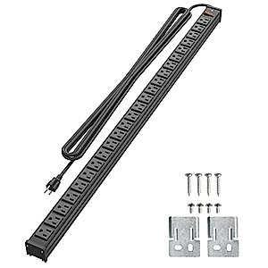 24 Outlet Metal Power Strip, Extra Long Heavy Duty Power Strip with 10FT Extension Cord, Mountable Power Strip for Warehouse Garage Workench, ETL Listed, Black