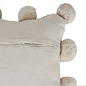 LR Home Natural Jute Poms Border Throw Pillow, 1 Count (Pack of 1), Tan