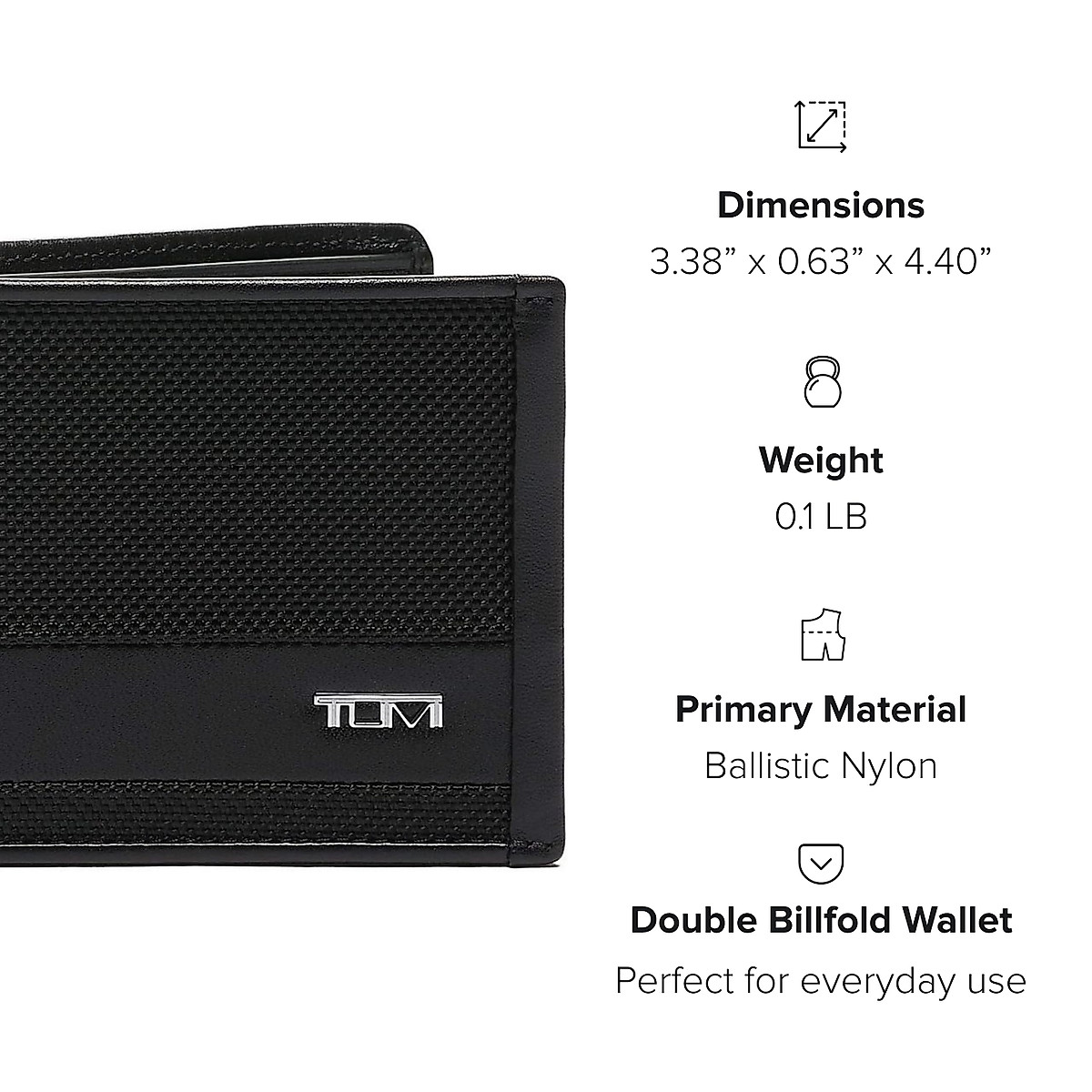 TUMI - Alpha Double Billfold - Ballistic Nylon Wallet - Secure, Durable Wallet - Hidden Card Pocket - 3.4" X 4.4" X 0.6" - Black