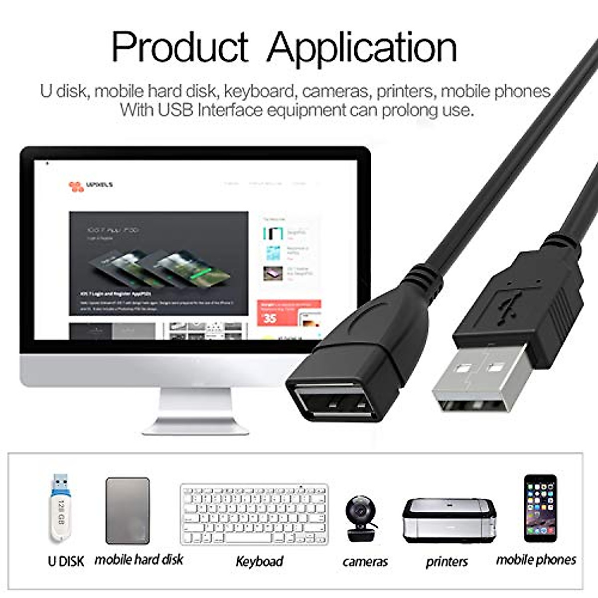 4 Pack (15cm - 6inch) Adjustable Flexible USB 2.0 Male to Female Extension Plug bundle with Nylon Big Underbed Storage Bag Moisture Proof Cloth Organiser with Zippered Closure and Handle BlackRed