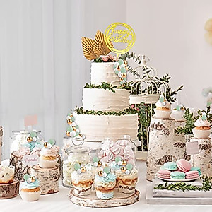 46 PCS Mini Ball Cake Topper Cupcake Insert Acrylic Cake Topper Decorations for Anniversary Graduation Birthday Party Baby Shower (Gold,Green,White)