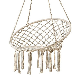 HBlife Hammock Chair, Hanging Swing with Macrame, Max 330 Lbs, Beige Hanging Cotton Rope Chair for Indoor, Outdoor, Bedroom, Patio, Yard, Deck, Garden and Porch, for Child