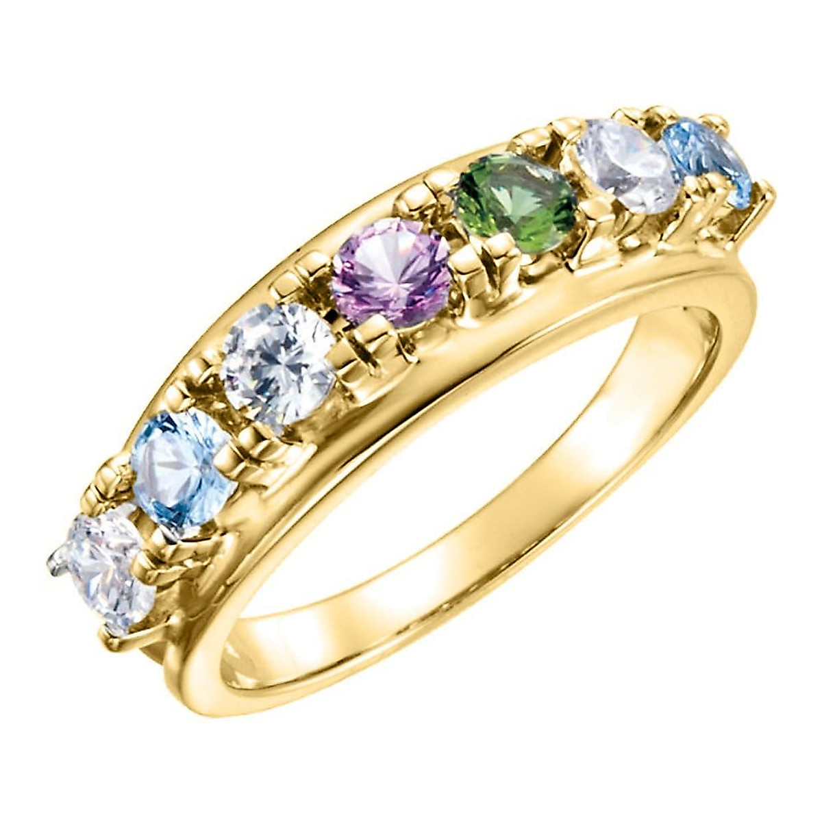 2 to 7 Birthstones Family Mother's Ring in Solid 10K Yellow Gold or Sterling Silver