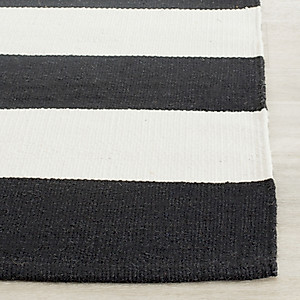 SAFAVIEH Montauk Collection Runner Rug - 2'3" x 12', Black & Ivory, Handmade Flat Weave Boho Farmhouse Cotton Stripe, Ideal for High Traffic Areas in Living Room, Bedroom (MTK712D)