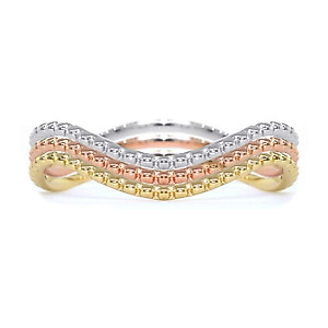 Stackable Curvy Beads Band, 1mm Wide in 18k White Gold Size 6