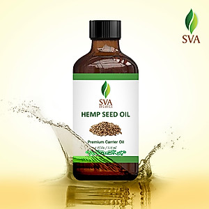 SVA ORGANICS Hemp Seed Oil Cold Pressed 4oz (118 ml) Premium Carrier Oil With Dropper For Skin Care, Hair Care, Scalp Massage, Body Massage, Hair Products, Cosmetics & Soap