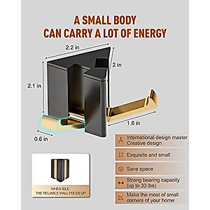 MrsJeggy 2 Pack Waterproof Black Gold Wall Hooks，Foldable Bathroom Hooks for Towels，Bathroom Towel Hooks，Branch Hooks，Adhesive Towel Hooks，Towel Hanger Wall Mounted，Bath Robe Holder for Home，Office