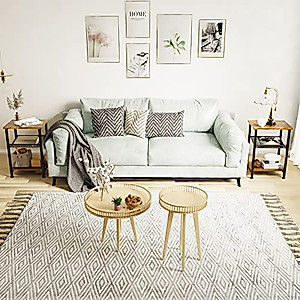 iDavosic.ly 3 Tier Small Side Table, Modern End Table Living Room, Industrial Wood Metal Bedside Table, Nightstand with Adjustable Shelf for Bedroom, Office, Kitchen, Rustic Brown and Black