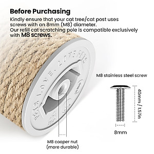 SVD.PET Cat Scratching Post Replacement, 17” x 2.95” Jute Rope Cat Tree Replacement Post, Refill Scratcher Posts with M8 Screws for Indoor Cat Tree, Cat Tower and DIY Cat Scratcher (2PCS)