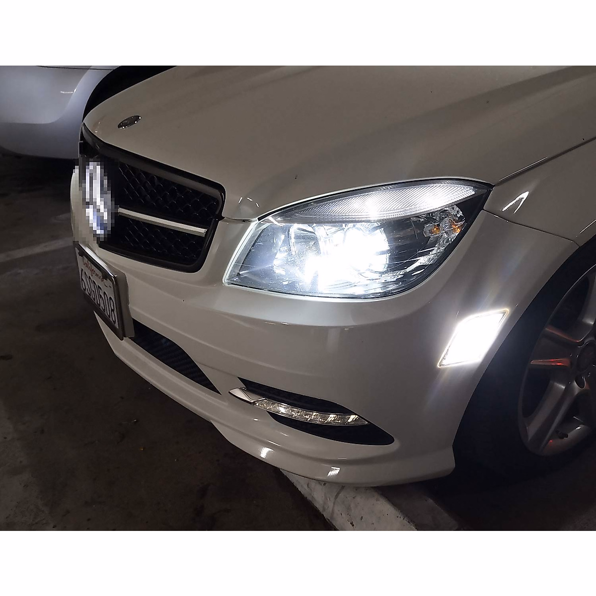 iJDMTOY Euro Clear Lens Front Side Marker Lights w/White LED Replacement Bulbs Compatible With 2008-11 Mercedes Pre-LCI W204 C250 C300 C350 & 2008-2013 C63 AMG, Replace OEM Amber Sidemarker Lamps