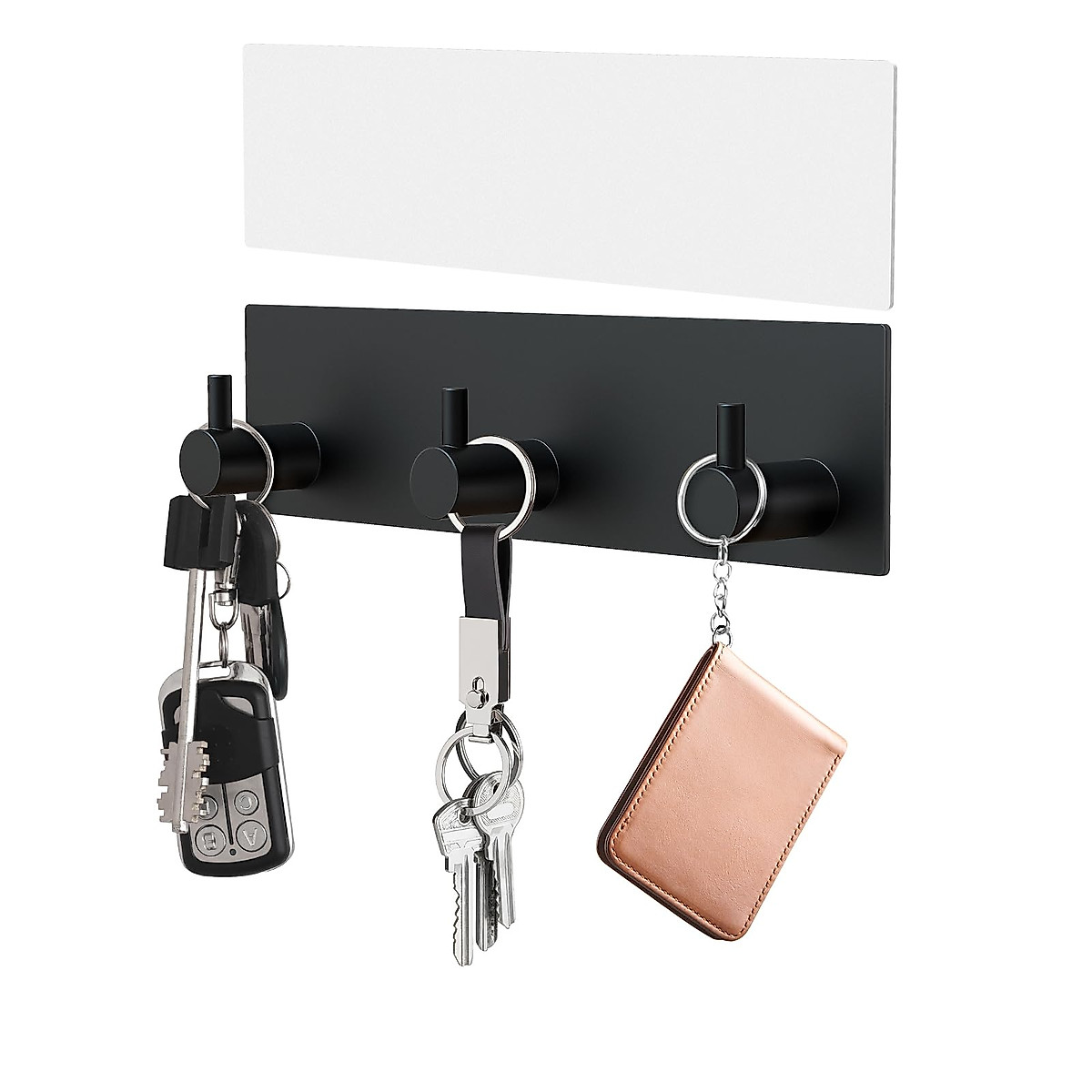 VIS'V Key Holder Wall Mount, Matte Black Self Adhesive Key Hanger Metal Small Key Rail with 3 Key Hooks Key Rack Keychain Holder with Extra Adhesive for Entryway Hallway Doorway Camper