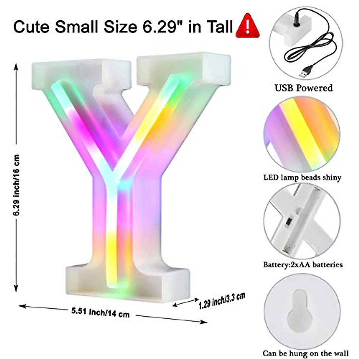 Newly Upgrade LED Neon Letter Lights Marquee Alphabet Light Up Letters with Remote Control，USB/Battery Powered Light Up Letters for Home Decoration Colourful (RC-Y)…