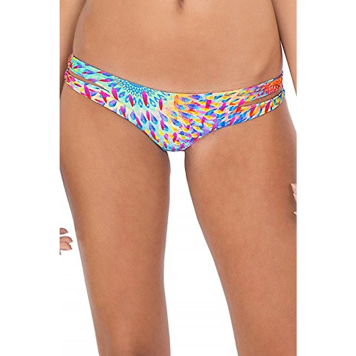 Luli Fama Women's Bajo Un Mismo Sol Zig-Zag Open Side Moderate Bikini Bottom, Multi, Large