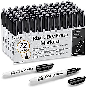 Keebor Basic Fine Tip Dry Erase Markers, Black, Bulk of 72 Pack Low-Odor Whiteboard Markers for Office School Home