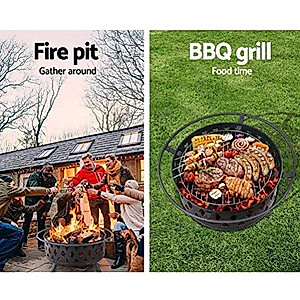 LEAYAN Garden Fire Pit Portable Grill Barbecue Rack Pits Fire Bowl with Handles,Removable Metal Fire Basket with Fire Fork, Patio Garden Multifunctional Fire Pit for Heating/BBQ for Camping