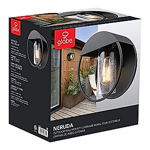 Globe Electric 44335 1-Light Outdoor Indoor Wall Sconce, Matte Black, Seeded Glass Shade, Outdoor Lighting, Outdoor Light Fixture, Front Porch Décor, Weatherproof, Bulb Not Included