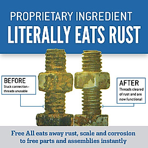 Free All Rust Eater Deep Penetrating Oil, 11 oz Aerosol – Loosens Rusted Bolts, Nuts, Pipe Connections & Locks – Industrial-Grade Rust Remover, Silicone-Free, Safe on Paint & Plastic Surfaces, 2-Pack