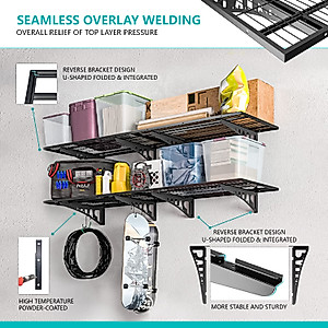 PAOKE Garage Wall Shelving, Heavy Duty Floating Shelves, Load Capacity Up to 1000 lbs, Easily Mounted on The Wall to Save Space in The Garage (1.5x3.8ft Black 4Pack)