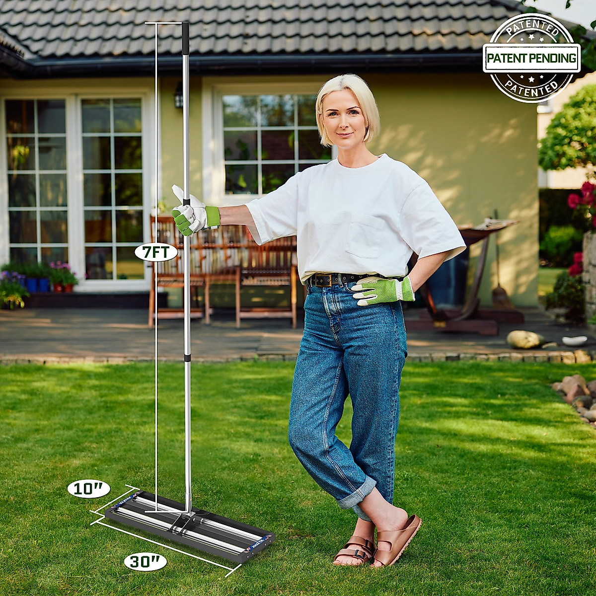 Updated Lawn Leveling Rake with Aluminum Rollers, Stainless Steel 30"x10" Levelawn Tool , Heavy-Duty Lawn Leveler with 80" Extended Handle, Yard Leveling Rake Suit for Garden, Golf Lawn, Farm