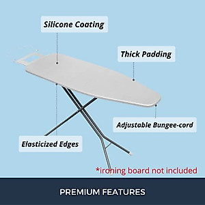 SAVUK Ironing Board Cover and Pad with Standart Size 15x49, Adjustable Elastic Edge Fit, Extra Thick Padding, Heat Reflective, Non Stick Scorch and Stain Resistant, Easy Installation (Silver)