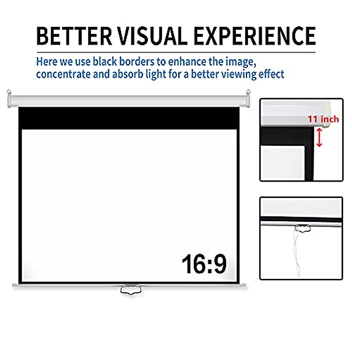 TRMESIA Projector Screen Pull Down 72inch Manual Projection Screen 16:9 Movie Projector Screen for Home Theater Wall Mounted Screen for Indoor Outdoor Movie Night