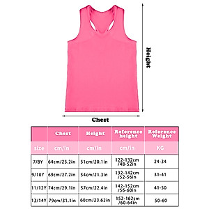 SATINIOR 4 Pieces Girls Dance Tank Tops Racerback Crop Tops Sleeveless Dance Clothes for Girls Gymnastics(7-8 Years,Violet, Red, Green, Lemon Yellow)