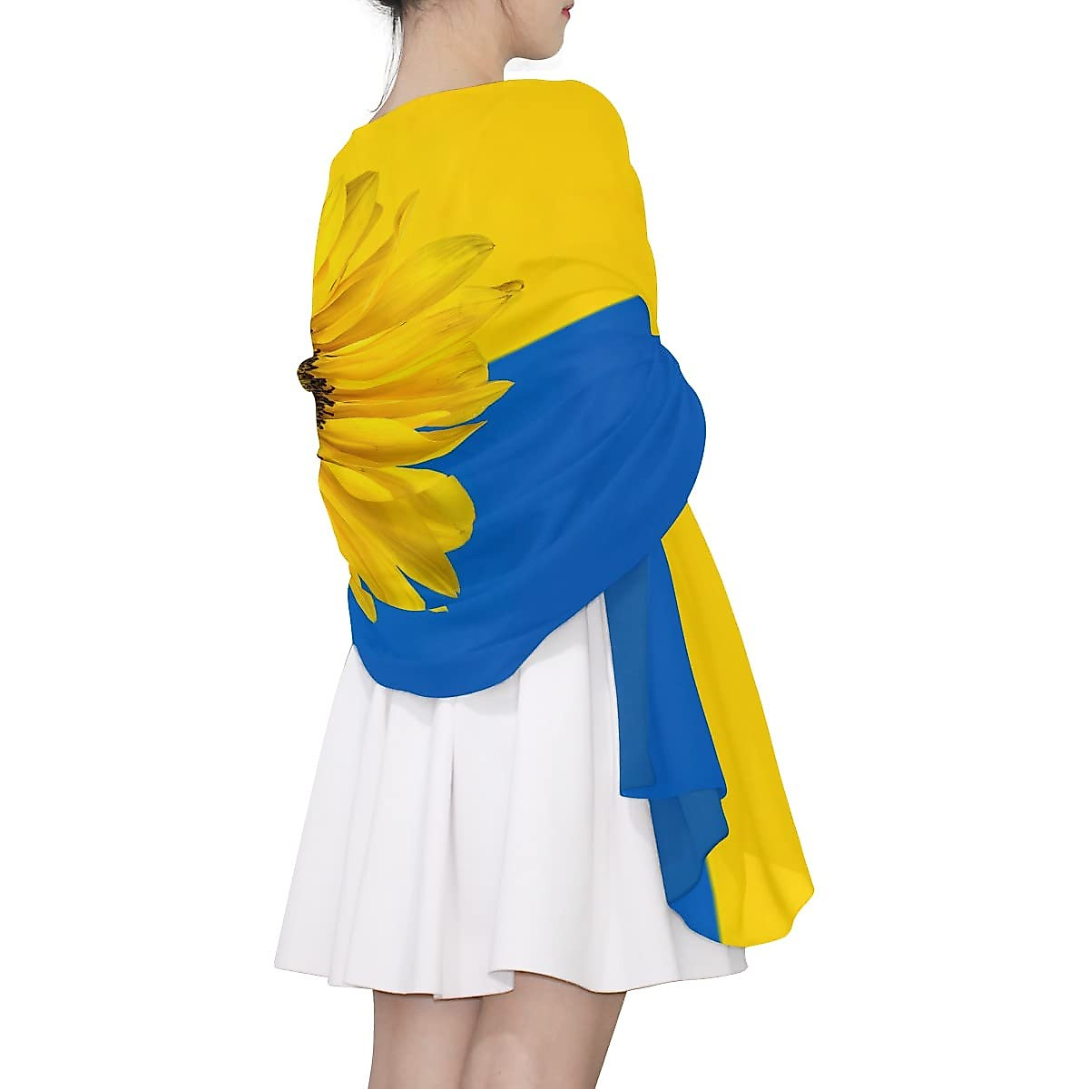 CHIFIGNO Sunflower Ukrainian Flag Long Scarf for Women Large Wrap Stole Fashion Silk Like Neck Scarf