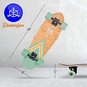 SereneLife Complete Standard Skateboard Mini Cruiser - 6 Ply Canadian & Bamboo Maple Deck Complete Double Kick Skate Board W/ 5" Aluminum Trucks - for Kids, Teens, Adults - SereneLife SL5SBGR (Aqua)