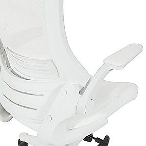 Office Star Ventilated White Screen Back Manager's Office Chair with Padded Flip Arms with White Nylon Base, White Faux Leather