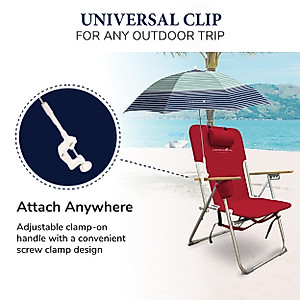 CARIBBEAN JOE Beach Umbrella for Chair, Adjustable and Universal Clamp On Beach Umbrella with UV Protection, 48 Inch Arc, Horizon Stripe