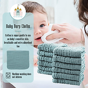 Cute Castle 12 Pack Muslin Burp Cloths for Baby - Ultra-Soft 100% Cotton Baby Washcloths - Large 20'' by 10'' Super Absorbent Milk Spit Up Rags - Burpy Cloths for Unisex, Boy, Girl - Dark Green