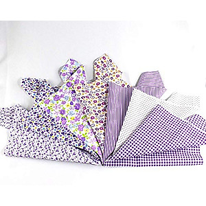 Life Glow 7pcs 20x20 inch (50x50cm) Cotton Craft Fabric Bundle Pre Cut Squares Patch Work DIY Sewing Quilting for DIY Handmade Craft Sewing Clothes Purple Style Floral, Polka dots, Stripe and Plaid