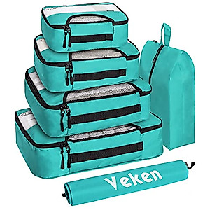 6 Set Packing Cubes for Suitcases, Travel Organizer Bags for Carry on Luggage, Veken Suitcase Organizer Bags Set for Travel Essentials Travel Accessories in 4 Sizes(Extra Large, Large, Medium, Small)