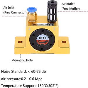 GT10 Pneumatic Control Turbine Vibrator, G 1/8" Pneumatic Tools Noiseless Pneumatic Fittings Pneumatic Oscillator