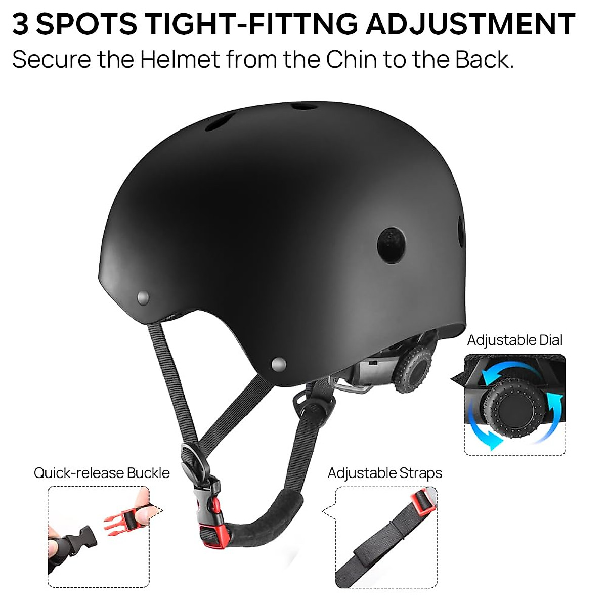 JBM Skateboard Helmet - Lightweight, Adjustable & Design of Ventilation Skate Helmet for Scooter, Roller Skate, Inline Skate