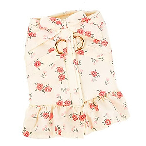 PAIDEFUL Dog Dress Fleece Coat for Small Medium Dogs Girls Female Flowers Printed Soft Warm Chihuahua Clothes with Harness Puppy Pet Winter Fall Cold Weather Cat Apparel Pink L