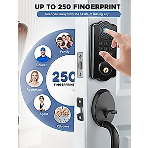 Front Door Lock Set, Keyless Entry Door Lock with Handle, APP Control Fingerprint Door Lock, 150 Codes Keyed Entry Smart Deadbolt, Auto Lock, Backlit