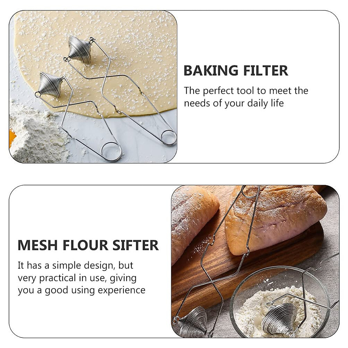 Powdered Sugar Shaker Duster - Stainless Steel Creative Flour Sifter for Baking - One-Handed Operation Powder Sugar Duster Sugar Shaker for Sugar, Flour, Chocolate Powder（S)