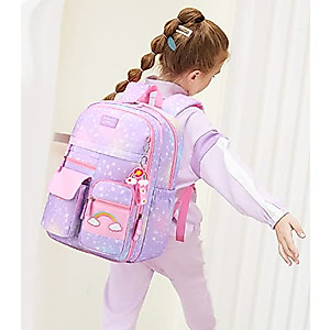 BEFUNIRISE Girls Backpack, School Backpacks 16 17 inch for Girls,Cute Book Bag for Teen Kid Elementary Middle High School (Purple Set, Small)