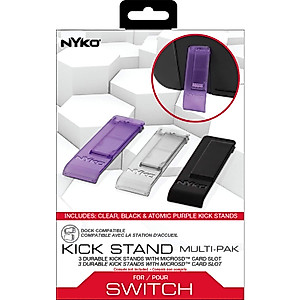 Nyko Kick Stand Multi-Pak - 3 Various Color Replacement Kickstands with Built-In SD Card Storage for Nintendo Switch