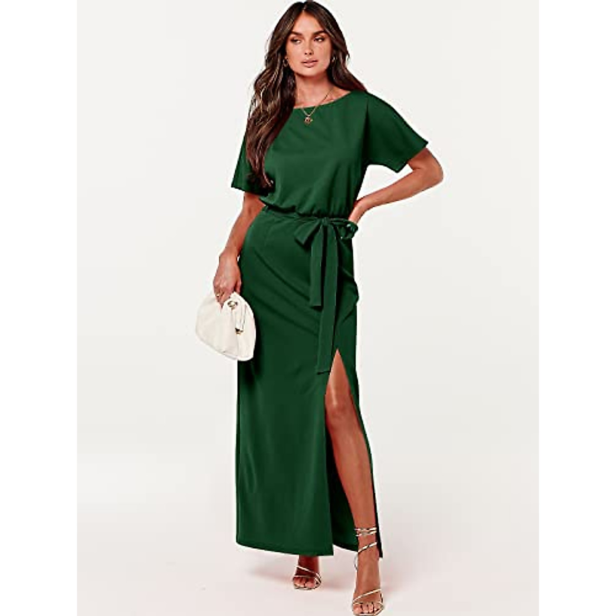 ANRABESS Women's Batwing Sleeve Tie Waist Long Dresses Formal Party Wedding Guest Side Split Maxi Dress A951-shenlv-L