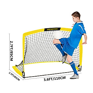 WEKEFON Soccer Goals, Set of 2 - Size 3.6'x2.7' Portable Foldable Pop Up Soccer Net for Backyard Training Goal for Kids and Youth Soccer Practice with Carry Bag