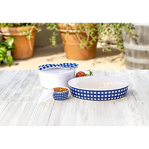 TarHong Homemade Navy Speckle and Gingham Set of 3 Lidded Bowls, 12 oz, 158 oz, 160 oz, Melamine